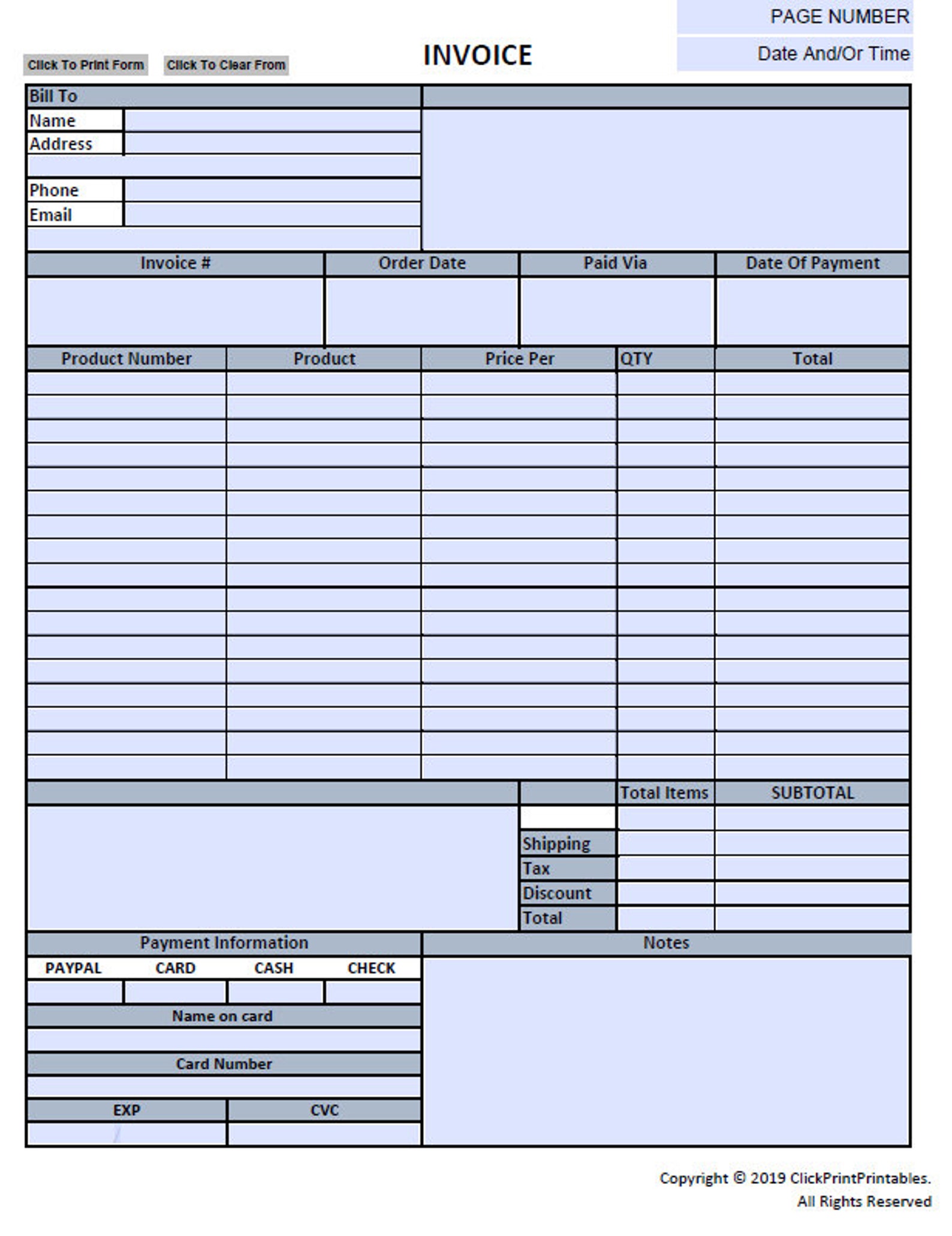 Simple Minimal Editable Invoice Template Downloadable Printable Form ...