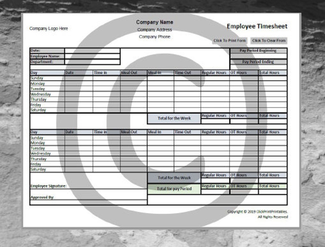 Employee Time Card (in Color Ink) -home Business -tracker-printable and ...