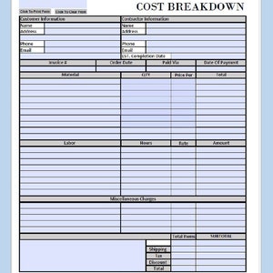 Construction Project Cost Breakdown Template Simple Minimal Editable ...