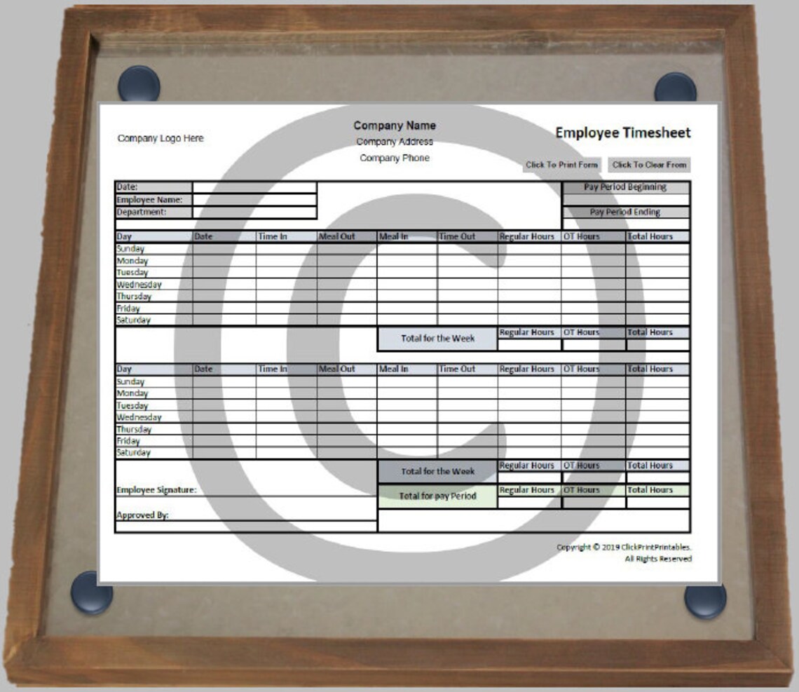 Employee Timesheet (in Color Ink)-home Business - Tracker-printable and ...