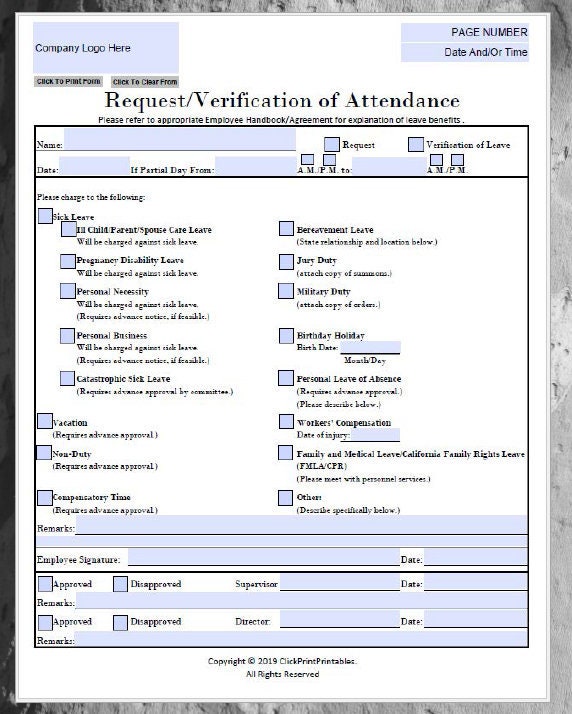 Request-verification of Attendance Template Downloadable Printable Form ...