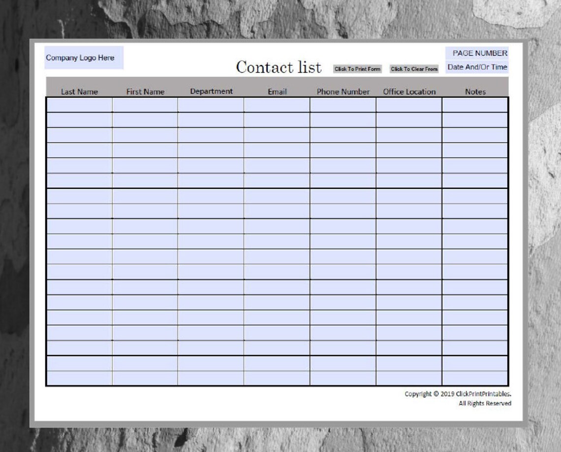 Simple Minimal Editable Contact List Template Downloadable Printable ...