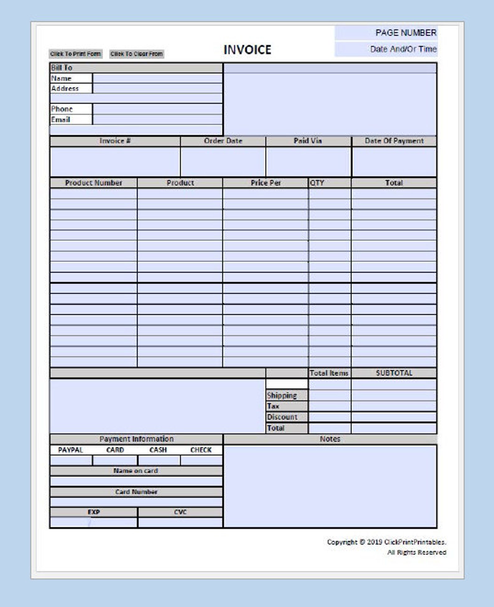 Simple Minimal Editable Invoice Template Downloadable Printable Form ...