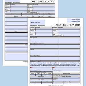 Construction Bid Project Form With Cost Breakdown Template Editable ...