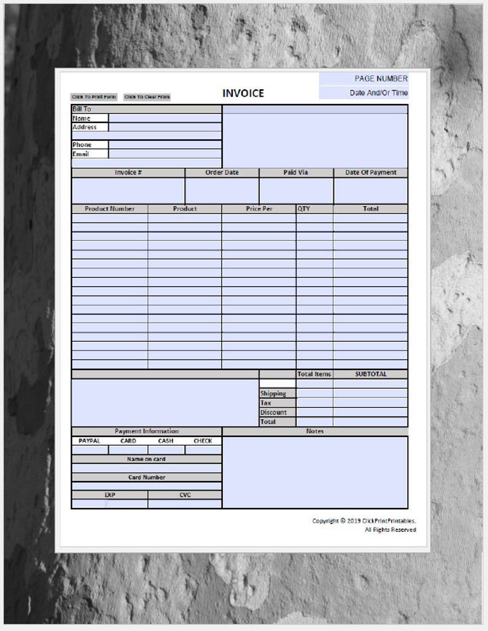 Simple Minimal Editable Invoice Template Downloadable Printable Form ...