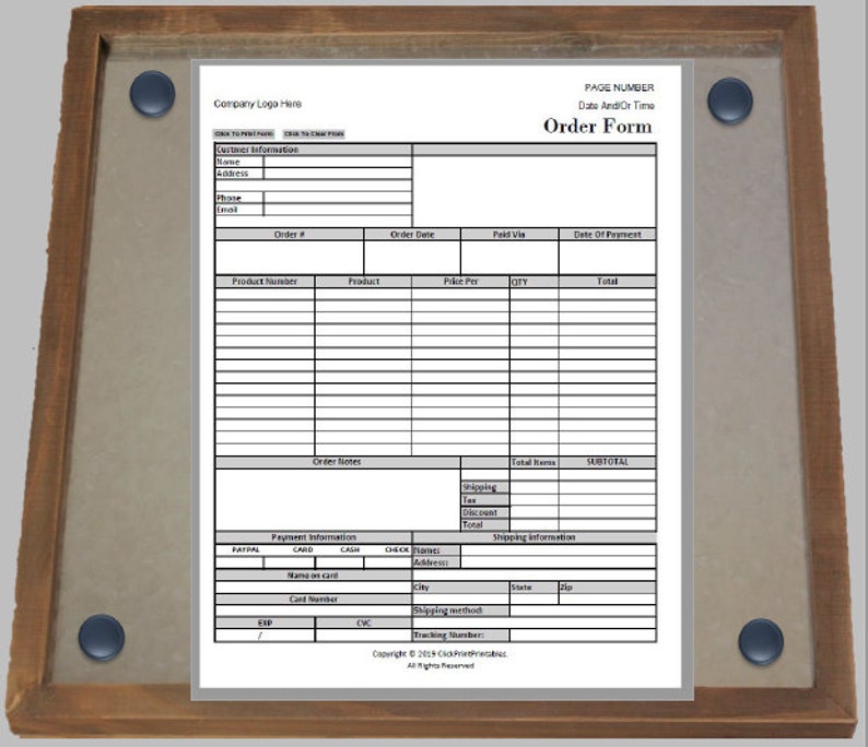 Editable Order Form Template (black and White) (PDF) - Etsy