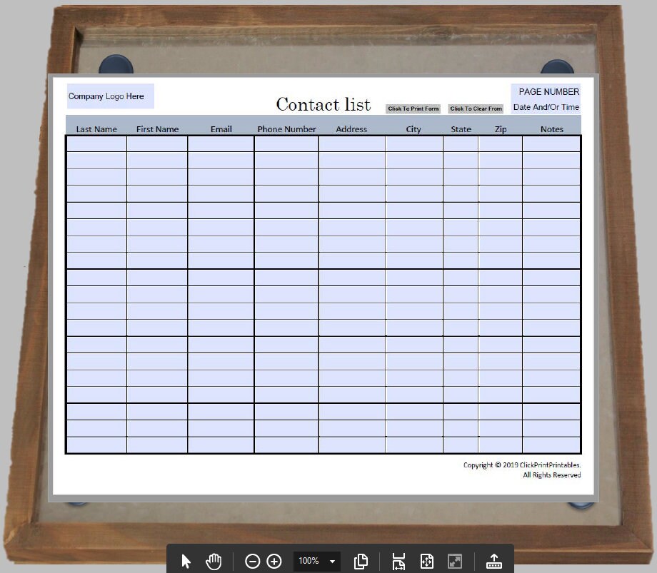 Simple Minimal Editable Contact List Template Downloadable Printable ...