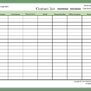 Workplace Contact List- Simple Minimal Editable Template Downloadable ...