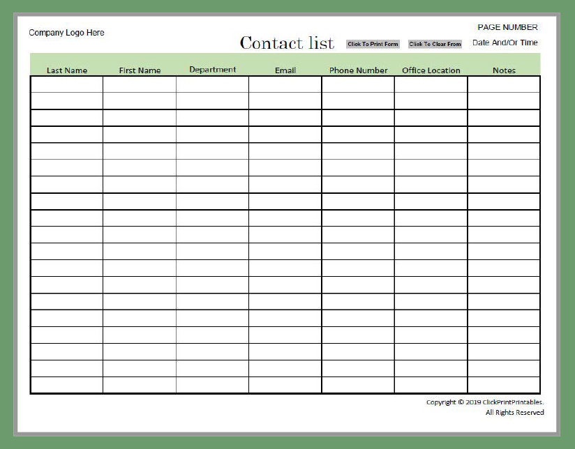 Editable Workplace Contact List Template (PDF) - Etsy