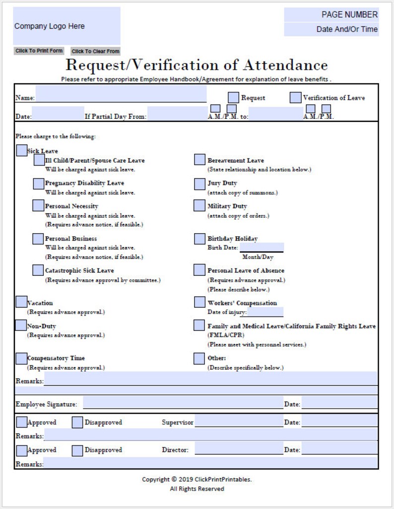 Request-verification of Attendance Template Downloadable Printable Form ...