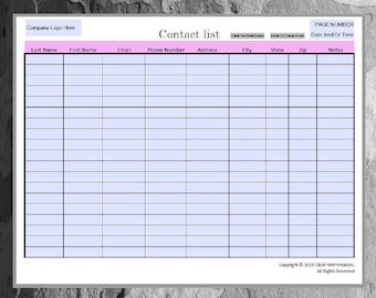 Workplace Contact List- Simple Minimal Editable Template Downloadable ...