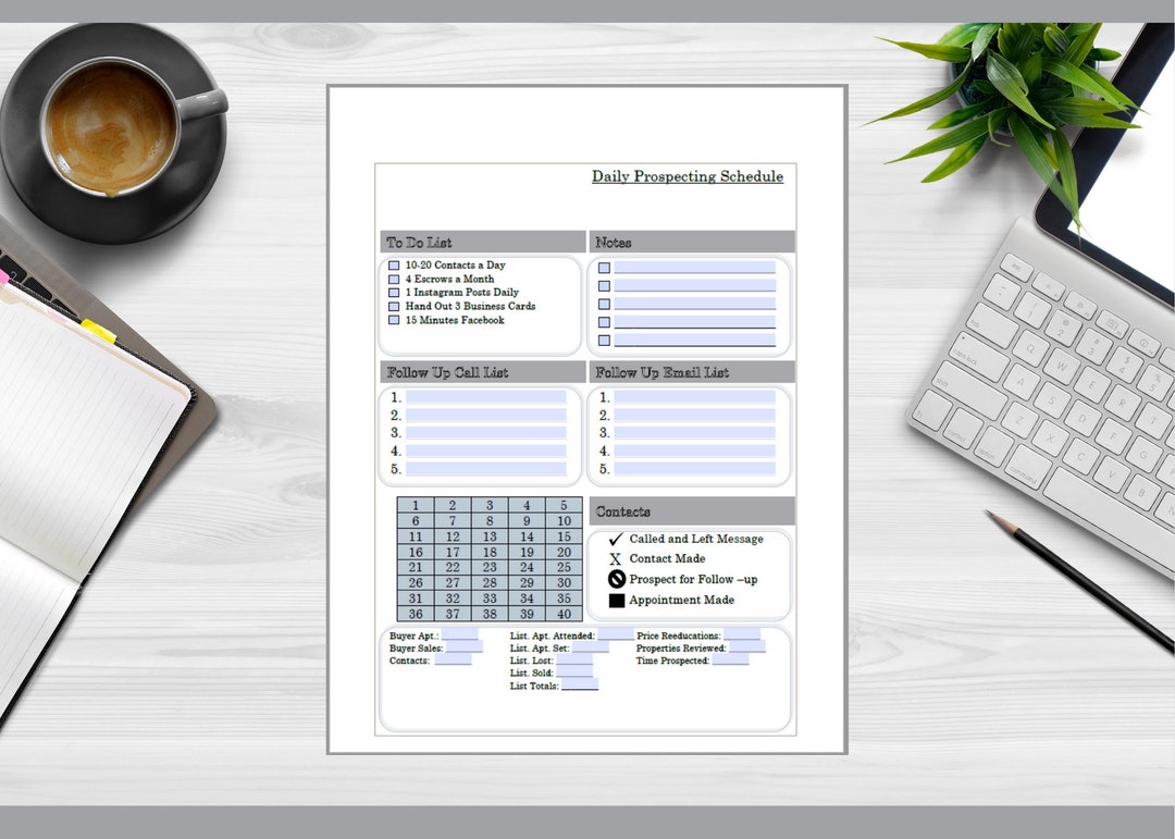 Real Estate Agent Daily Prospecting Schedule Form Tracker New Buyer ...