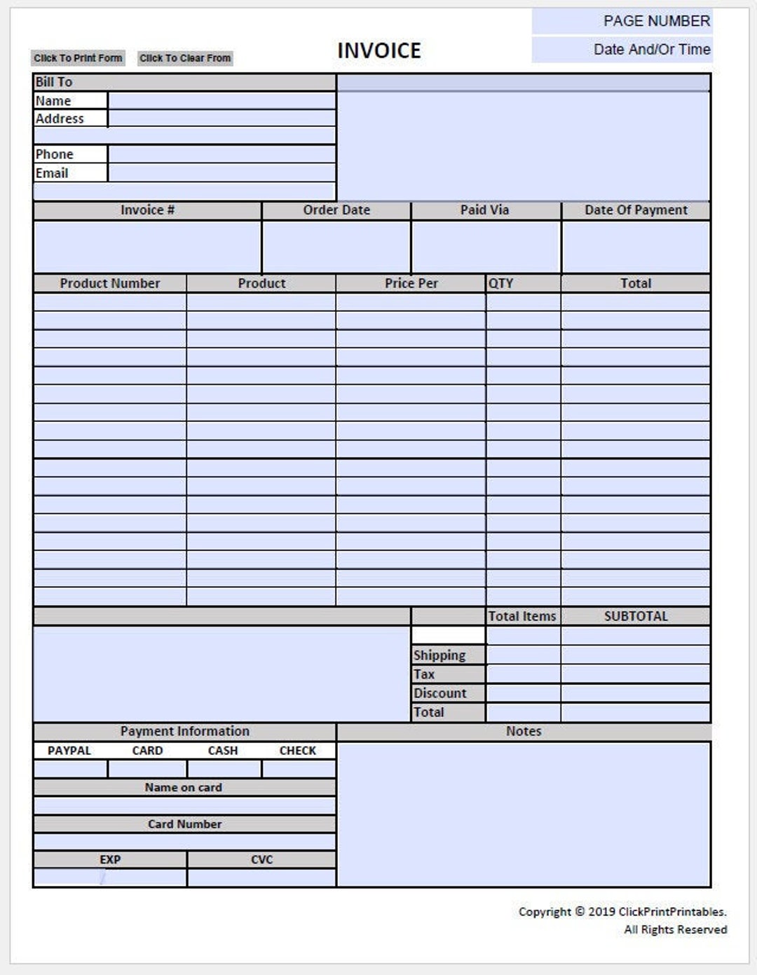 Simple Minimal Editable Invoice Template Downloadable Printable Form ...