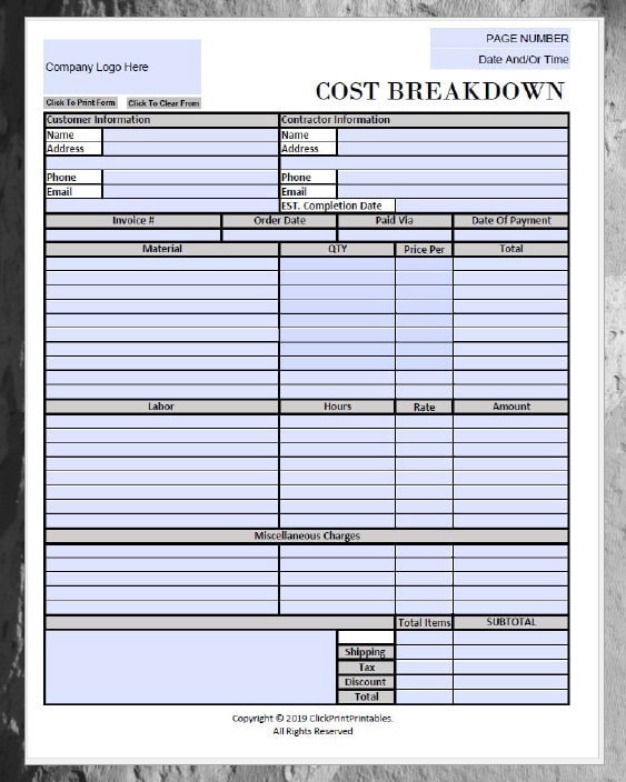 Cost Structure Template