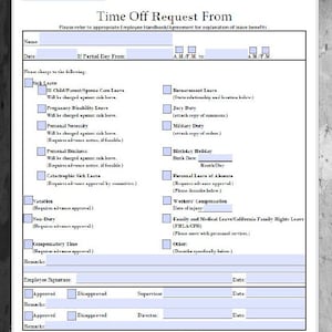 Simple Time off Request Template Downloadable Printable Form Small ...