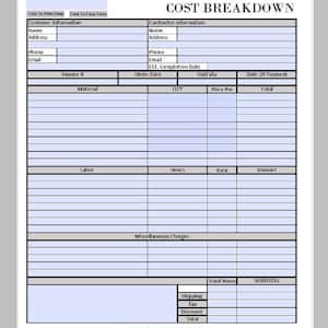 Construction Project Cost Breakdown Template Simple Minimal Editable ...