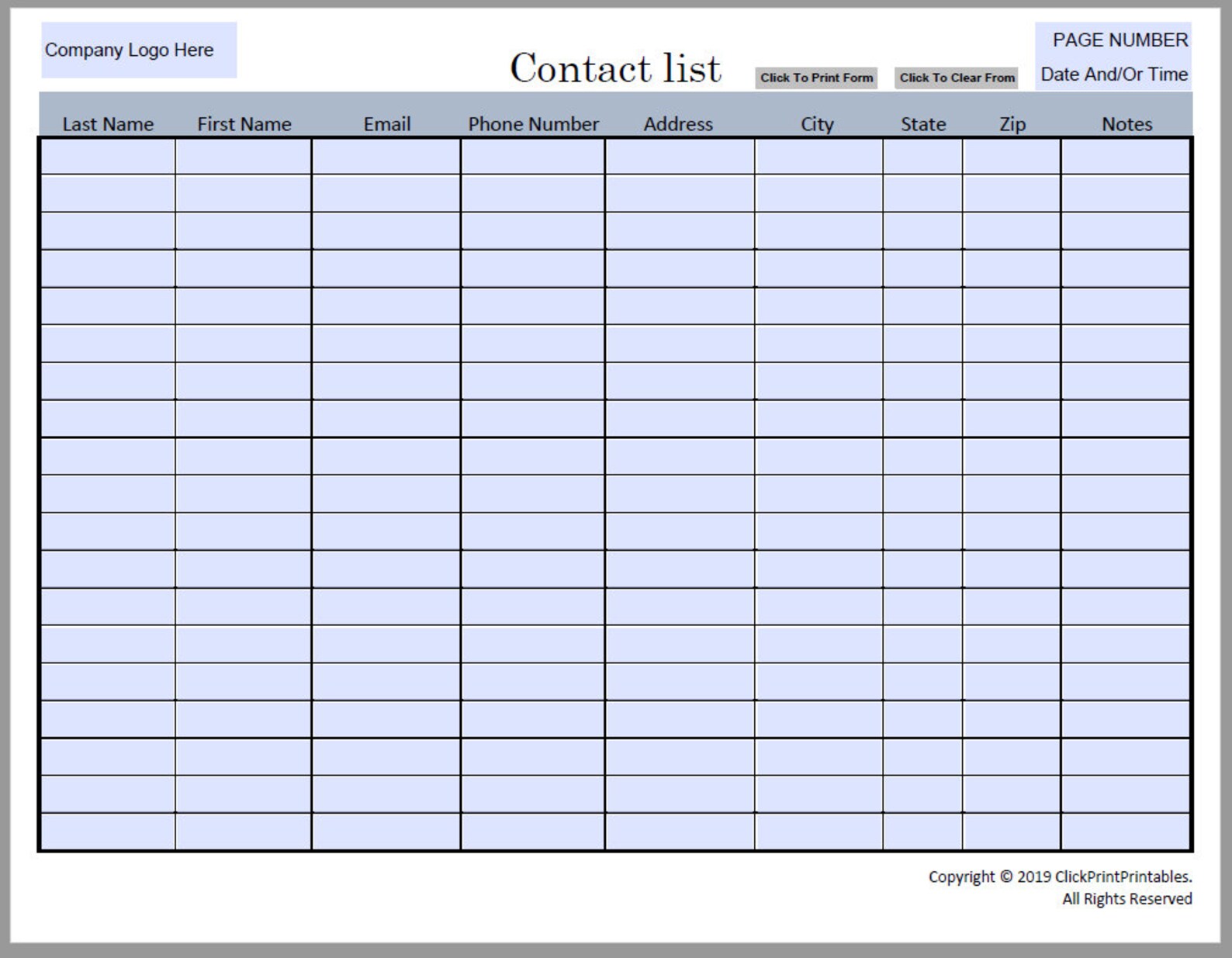 Editable Contact List Template, Printable PDF (dark Blue) - Etsy