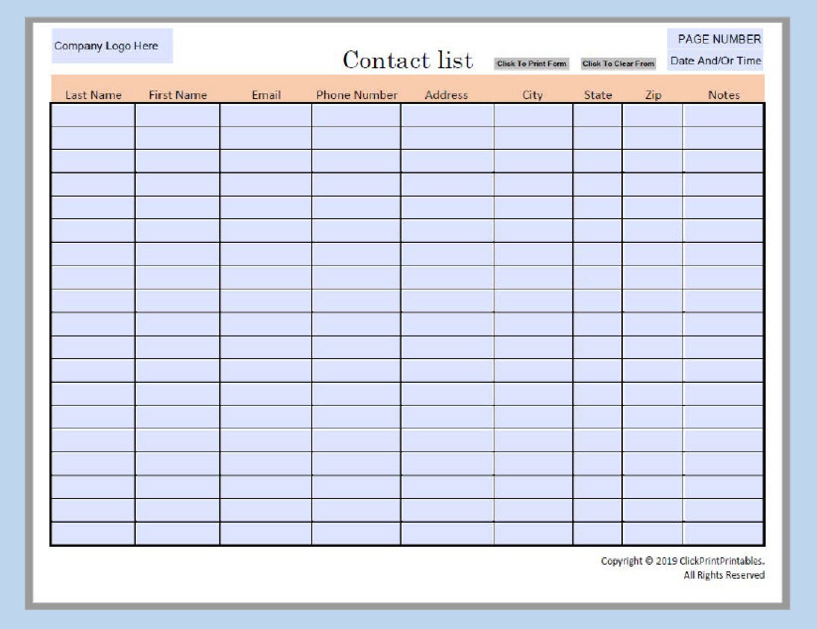 Simple Minimal Editable Contact List Template Downloadable Printable ...