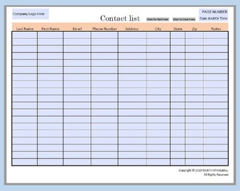 Workplace Contact List- Simple Minimal Editable Template Downloadable ...