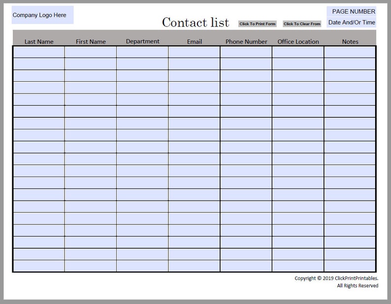 Simple Minimal Editable Contact List Template Downloadable Printable ...