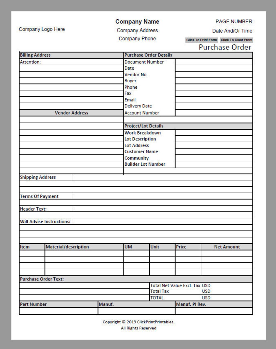 Editable Order Form Template (black and White) Downloadable Printable ...