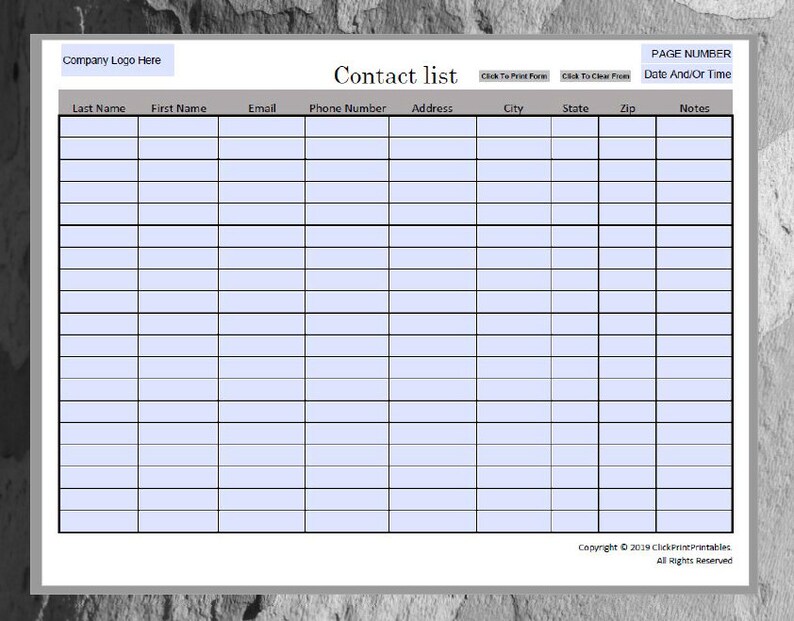Simple Minimal Editable Contact List Template Downloadable Printable ...