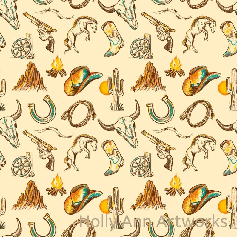 HAND DRAWN Western Cowboy Seamless Pattern — Digital Download | Wild ...
