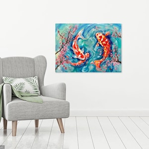 Koi Fish Painting Print Colorful Large Scale, Fish Decor Fish Wall Art ...