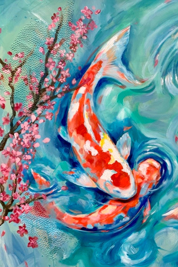 Simple Koi Fish Painting Koi Fish Original Painting Koi Fish Pond Art