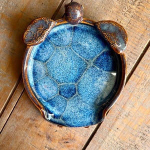 Handmade Turtle Spoon Rest With Unique Blue Shell Pattern Glaze - Ocean ...