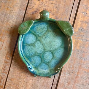 Handmade Turtle Spoon Rest With Unique Blue Shell Pattern Glaze - Ocean ...