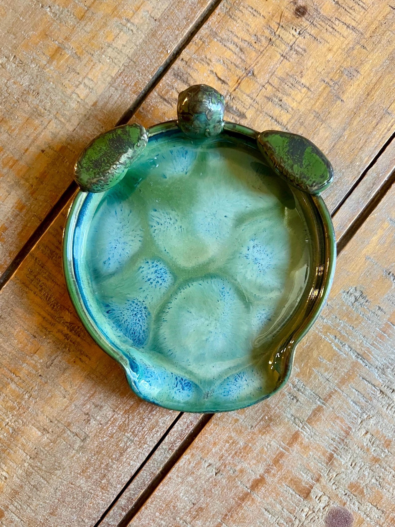 Handmade Turtle Spoon Rest With Unique Blue Green Shell Pattern Glaze ...