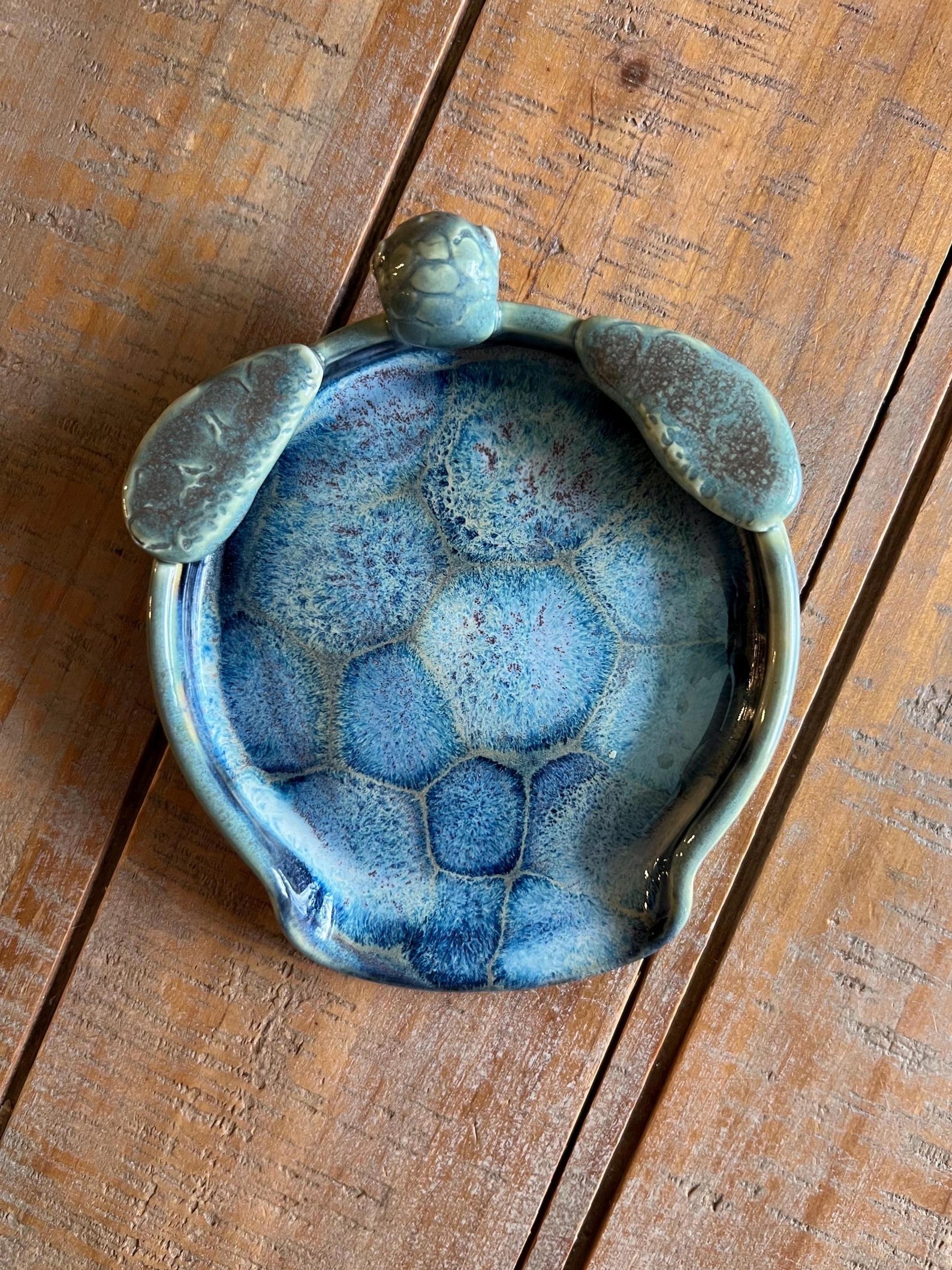 Handmade Turtle Spoon Rest With Unique Blue Green Shell Pattern Glaze ...