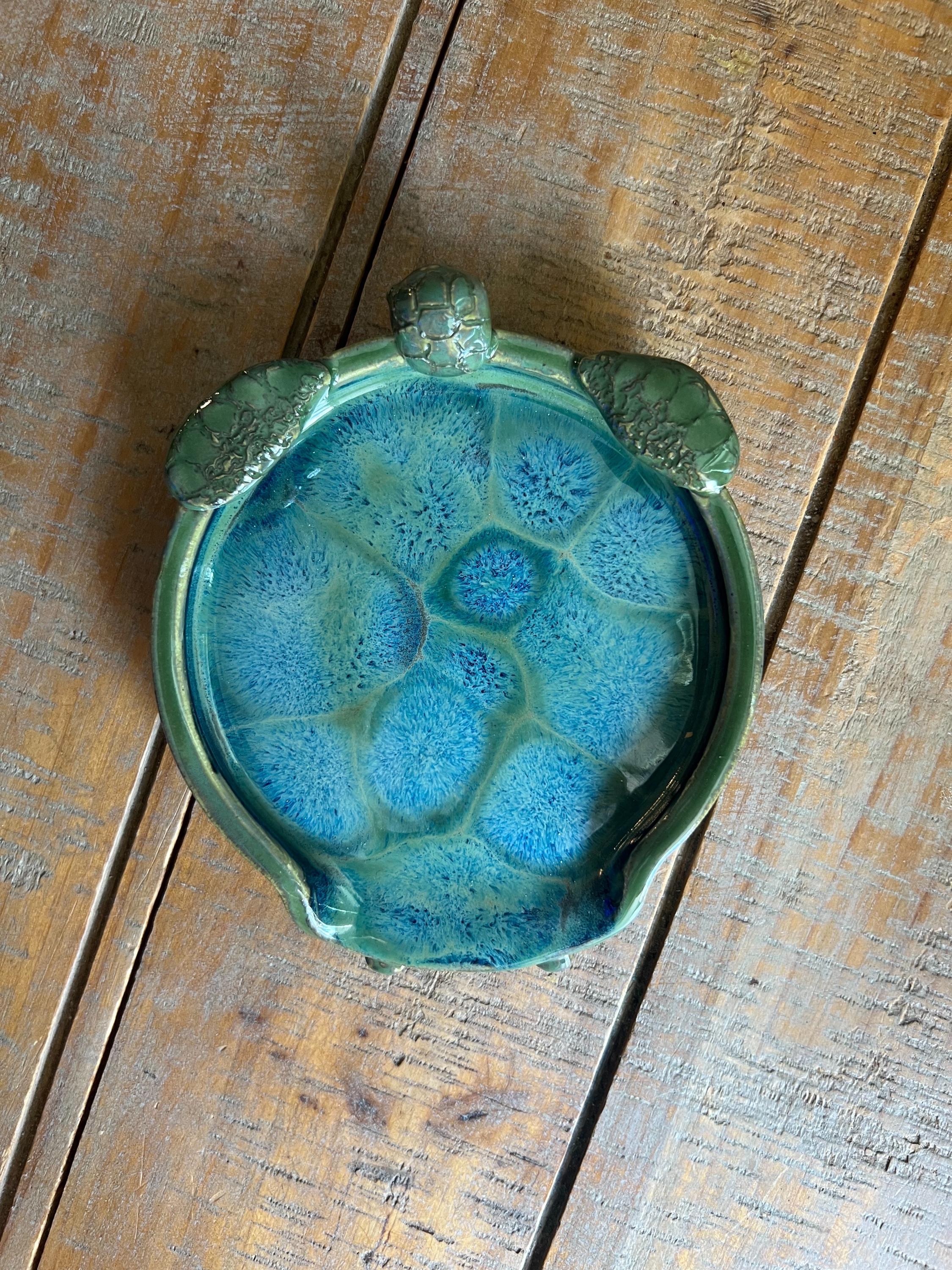 Handmade Turtle Spoon Rest With Unique Blue Green Shell Pattern Glaze ...