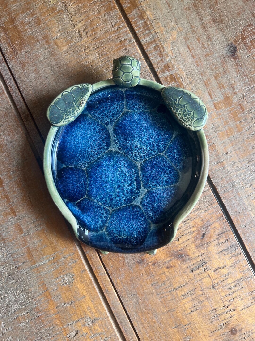 Handmade Turtle Spoon Rest With Unique Blue Shell Pattern Glaze Ocean ...