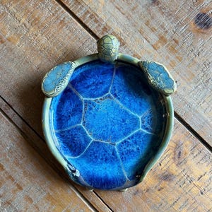 Handmade Turtle Spoon Rest With Unique Blue Shell Pattern Glaze - Ocean ...