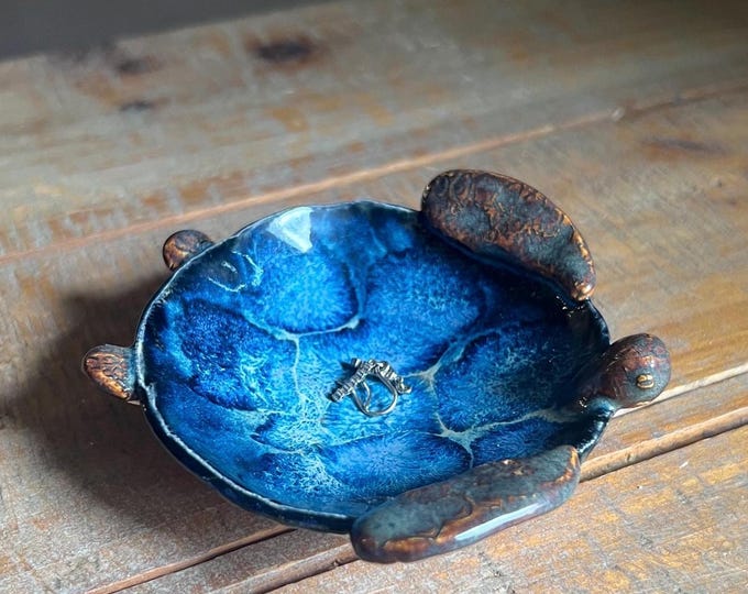 Handcrafted Turtle-shaped Ceramic Dish With Turtle Shell Pattern Glaze ...