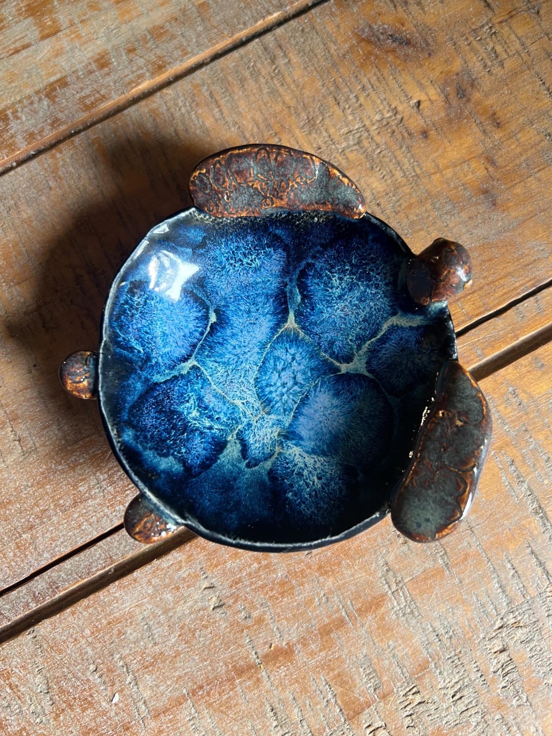 Handcrafted Turtle-shaped Ceramic Dish With Turtle Shell Pattern Glaze ...