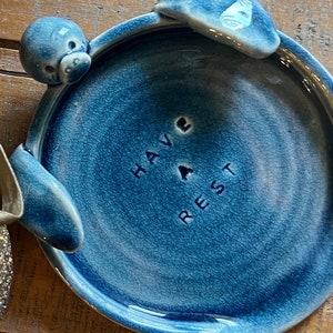 Handmade Blue Manatee/sea Cow Spoon Rest With Stamped have a - Etsy