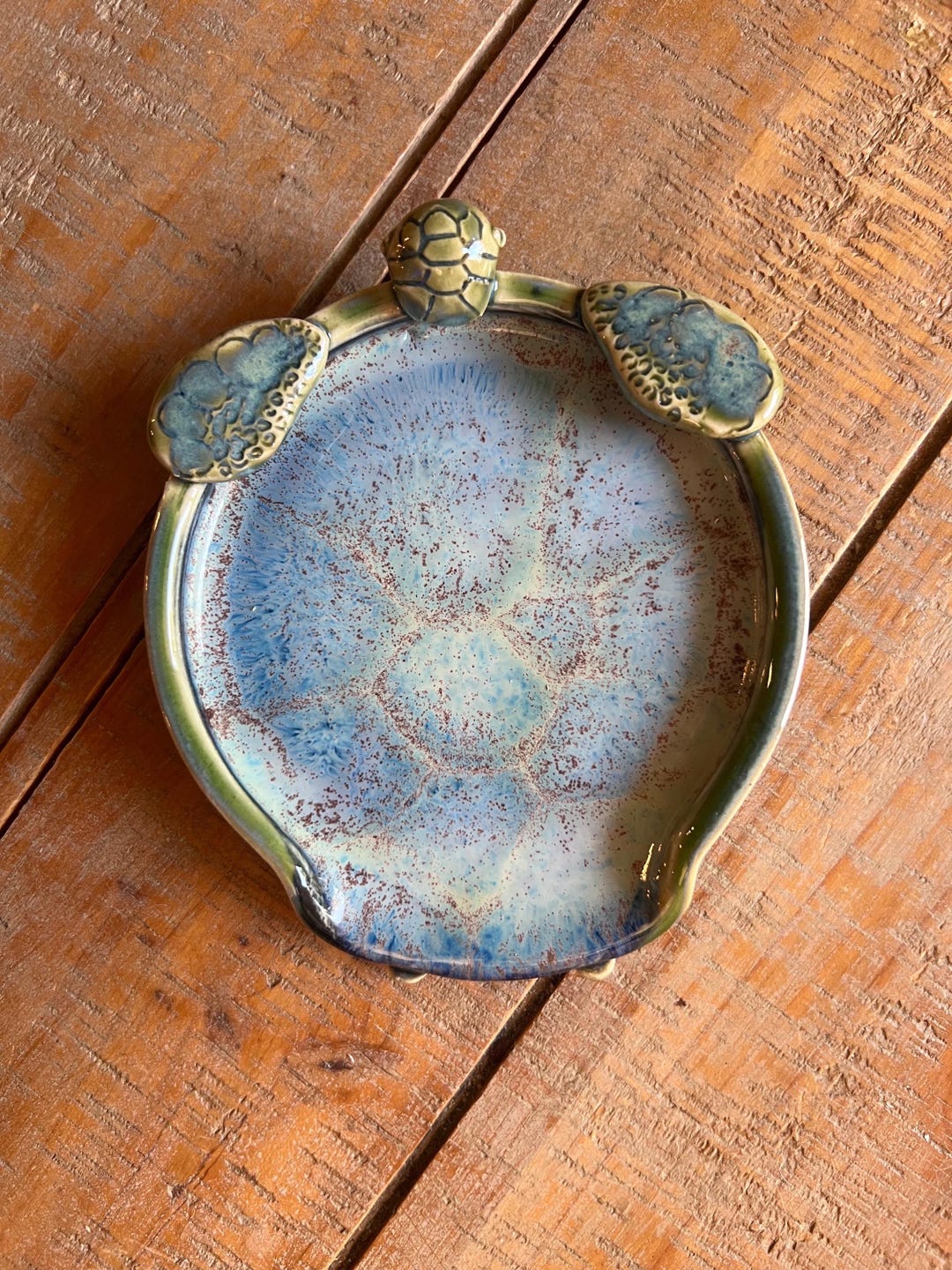 Handmade Turtle Spoon Rest With Unique Blue Shell Pattern Glaze - Ocean ...