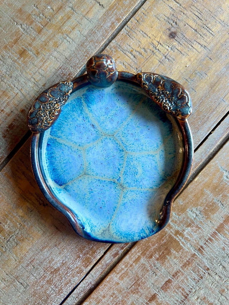 Handmade Turtle Spoon Rest With Unique Blue Green Shell Pattern Glaze ...