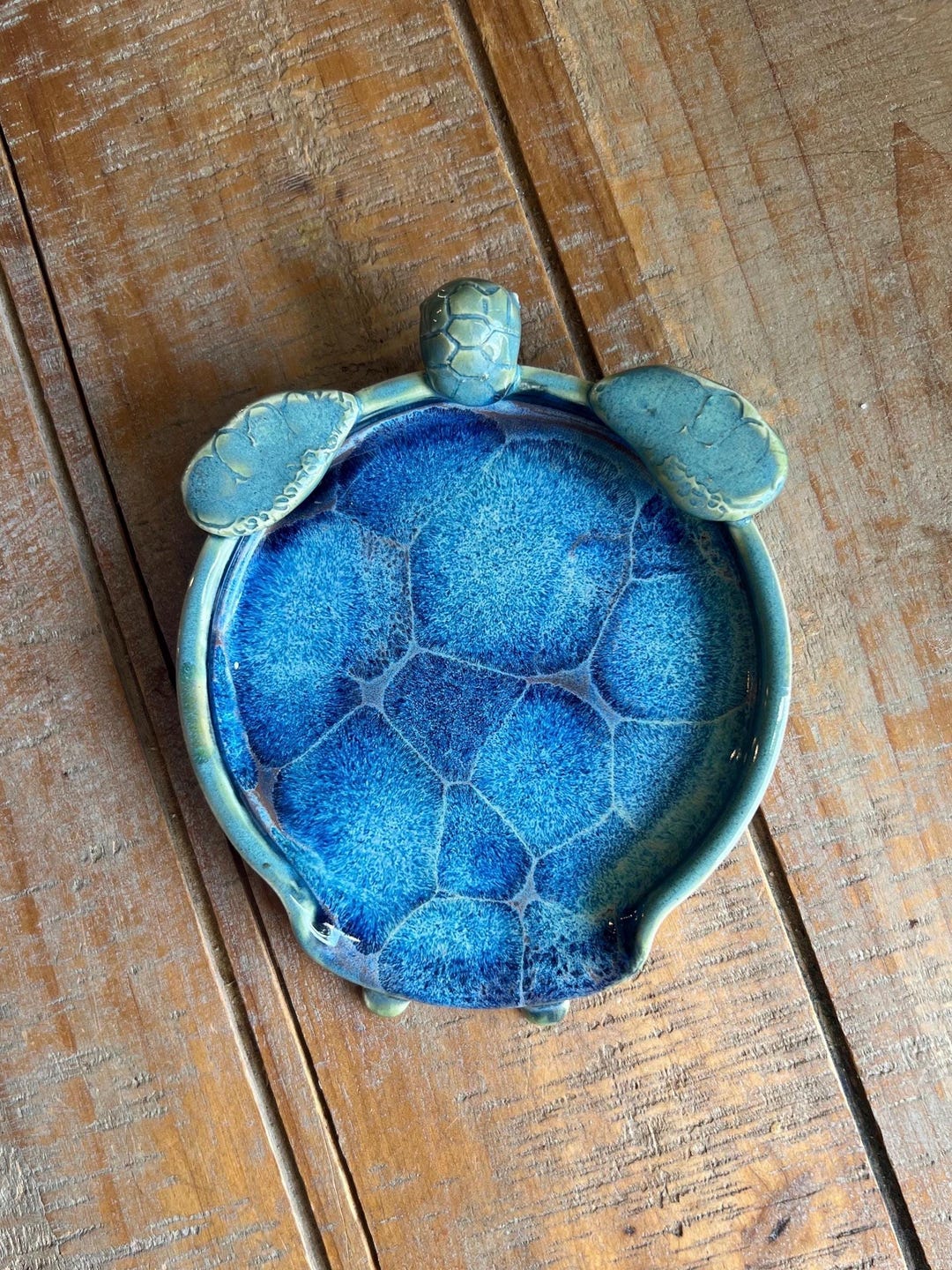 Handmade Turtle Spoon Rest With Unique Blue Green Shell Pattern Glaze ...