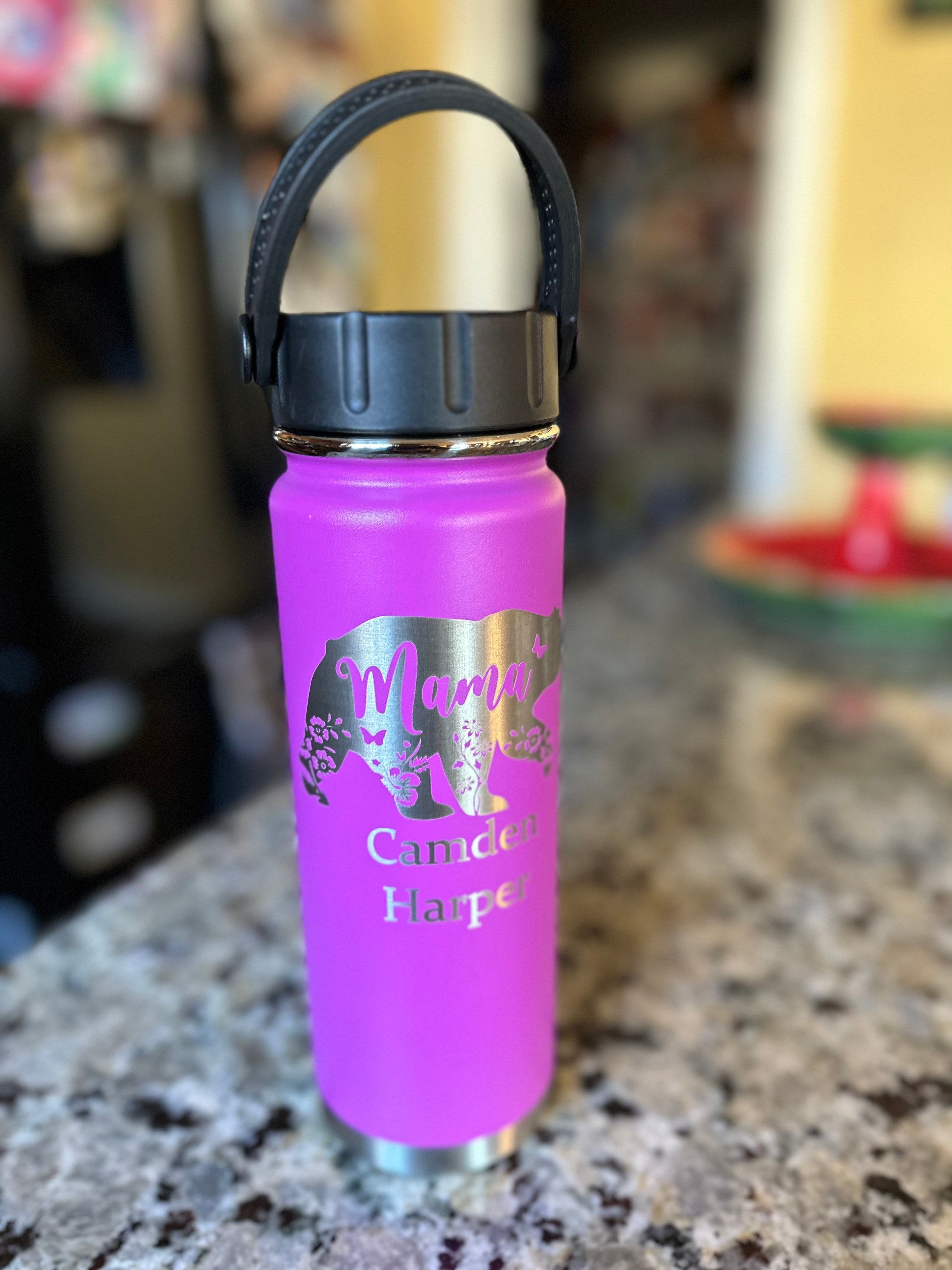 Mom, Pink, Momma Bear, 24oz, Kids Names, Flowers, Stainless Water ...