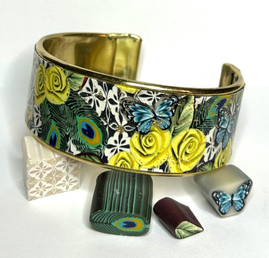 Yellow Rose and Peacock Feather Treasure Cuff Bracelet - Etsy