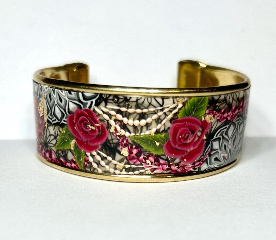 Black Lace and Roses Cuff Bracelet - Etsy