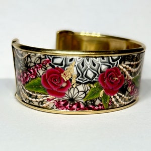 Black Lace and Roses Cuff Bracelet - Etsy