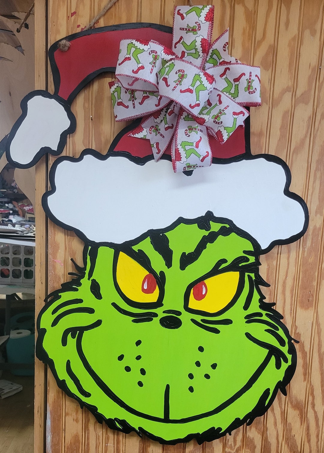 Grinch Head With Big Bow on Hat, Comes in 2 Sizes - Etsy