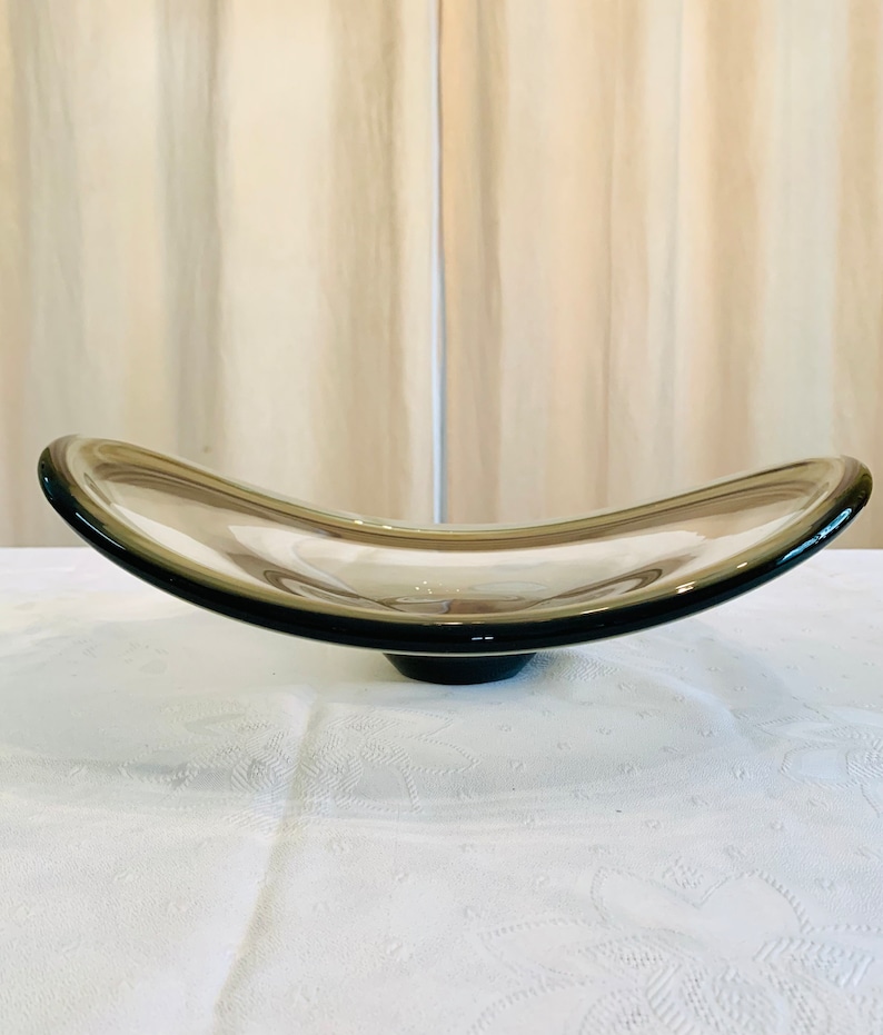 Large Holmegaard Glass Bowl 1961 Signed Collectible Art Curved Smoked ...