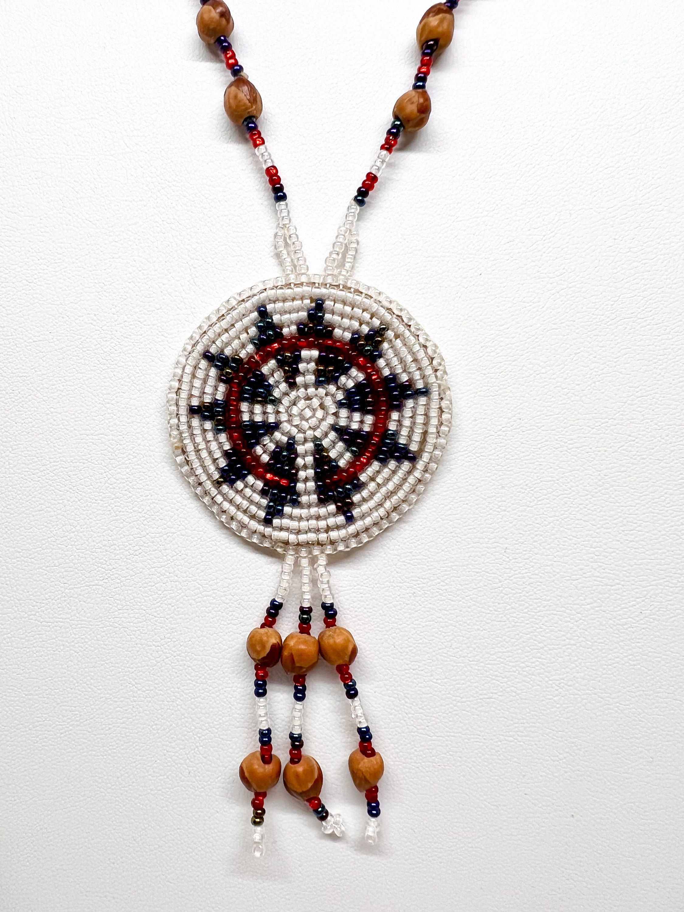 Long Beaded Native American Necklace Pendant | Vintage Medallion With ...