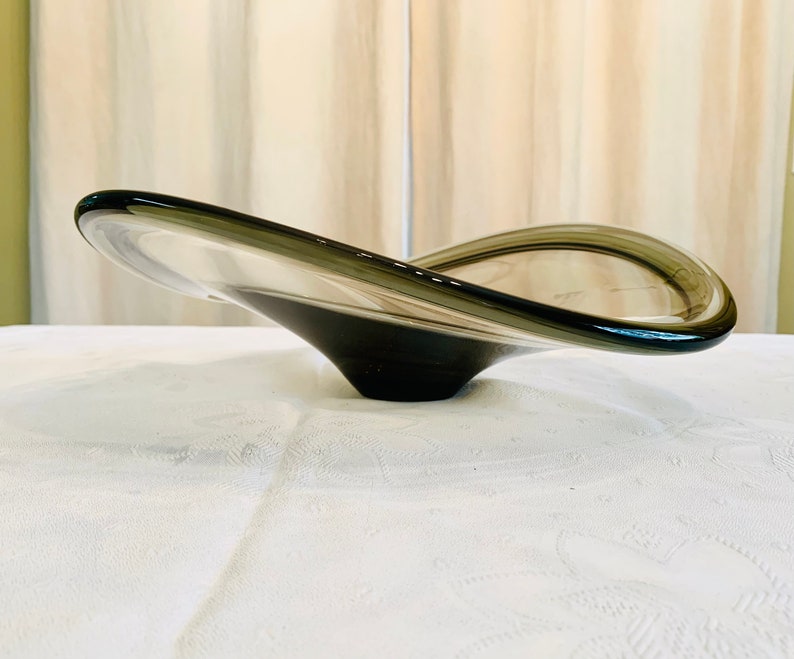 Large Holmegaard Glass Bowl 1961 Signed Collectible Art Curved Smoked ...